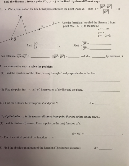 Solved Find the distance d from a point Px, to the line L by | Chegg.com