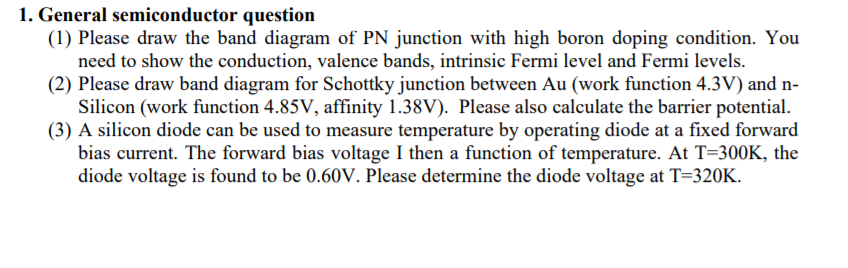 Solved 1. General semiconductor question (1) Please draw the | Chegg.com