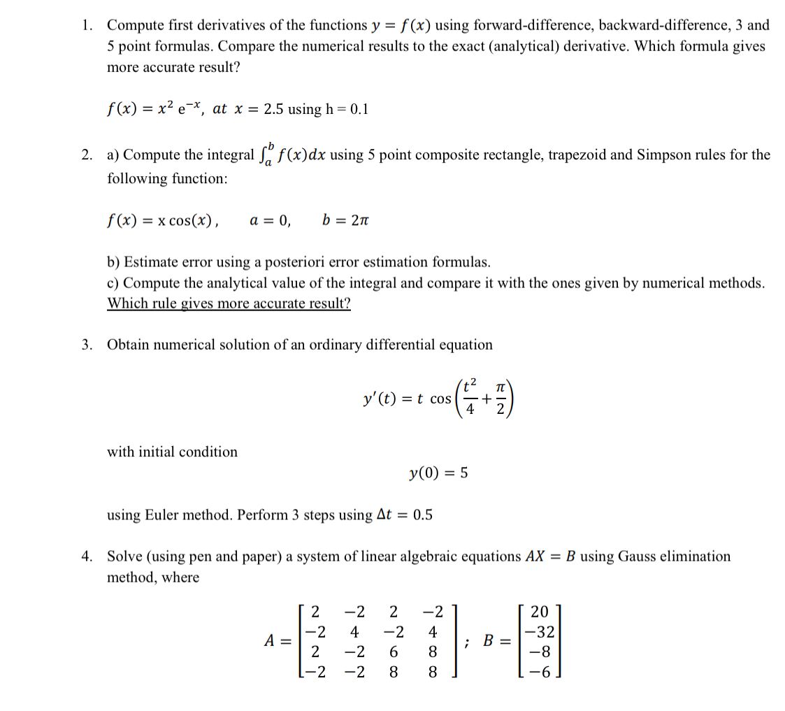 Solved 1. Compute first derivatives of the functions y=f(x) | Chegg.com
