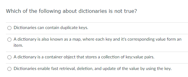 Solved Which of the following dictionaries is created | Chegg.com