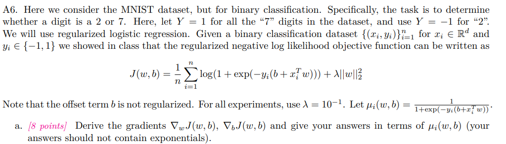 Solved A6. Here we consider the MNIST dataset, but for | Chegg.com