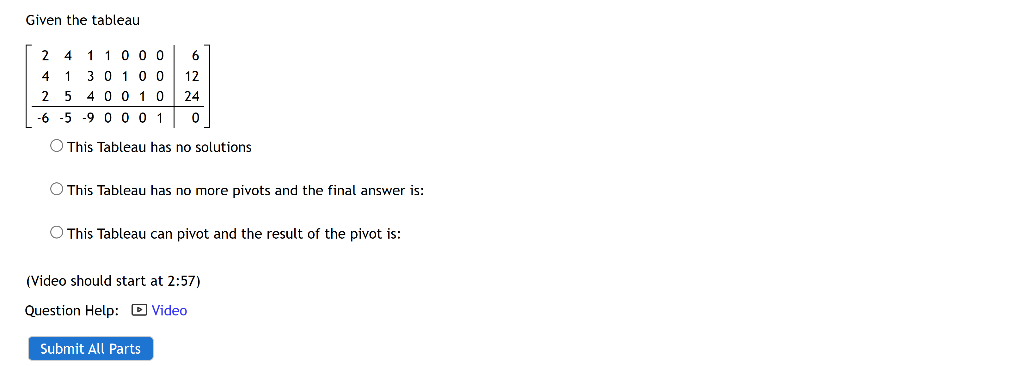 Solved Given the tableau | Chegg.com