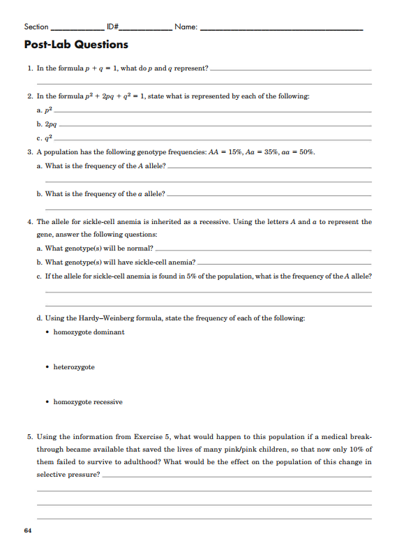 Solved Section ID\# Name: Post-Lab Questions 1. In the | Chegg.com