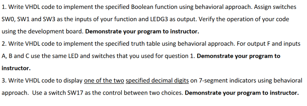 Solved 1. Write VHDL code to implement the specified Boolean | Chegg.com