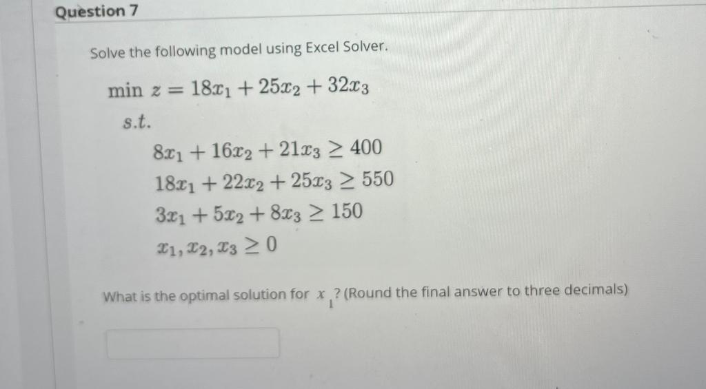 Solved Solve the following model using Excel Solver. | Chegg.com