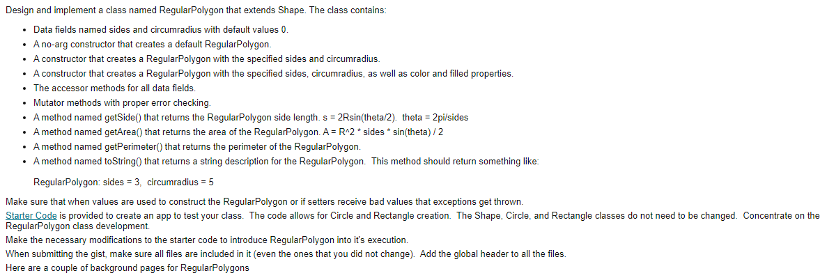 Solved Design and implement a class named RegularPolygon | Chegg.com