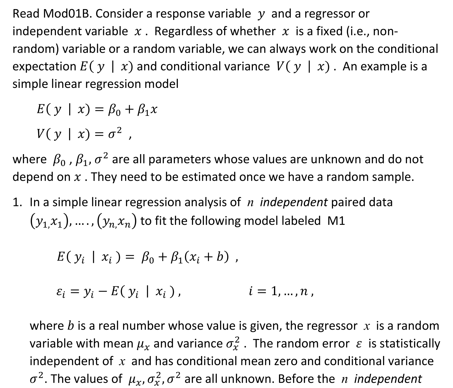 Solved Read Mod01b consider A Response Variable Y and A