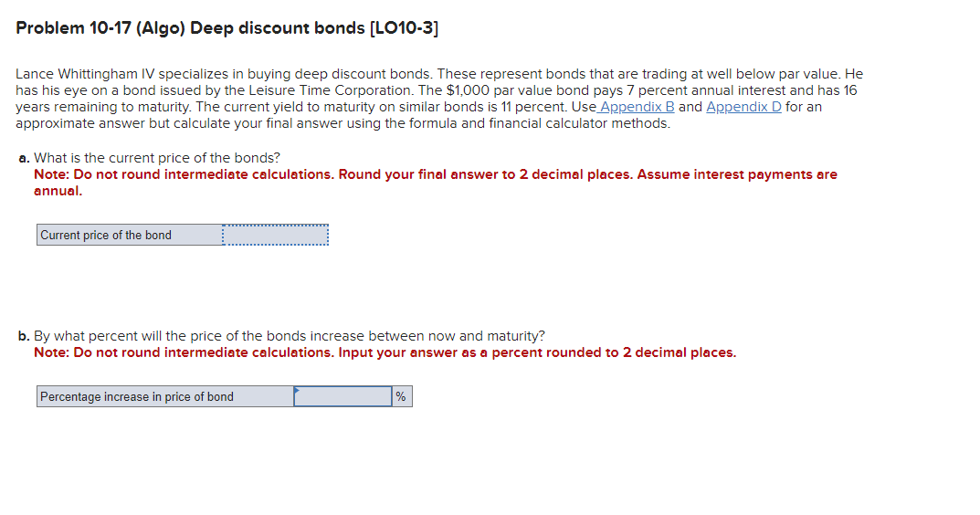 Solved Problem 10-17 (Algo) Deep discount bonds [LO10-3] | Chegg.com
