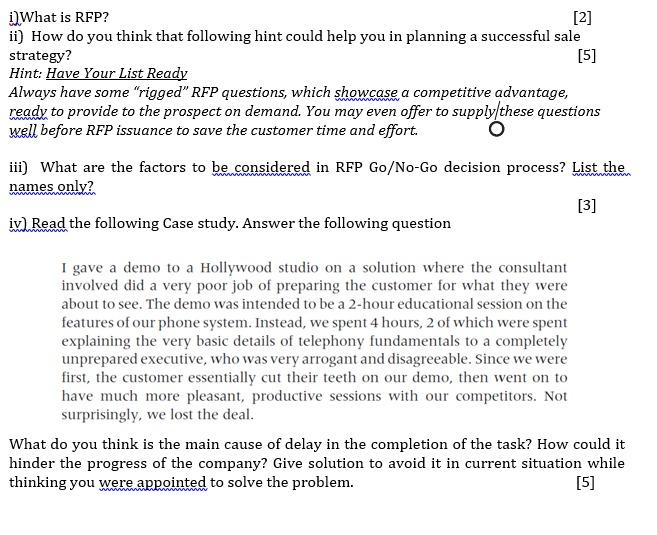 Solved i) What is RFP? [2] ii) How do you think that | Chegg.com