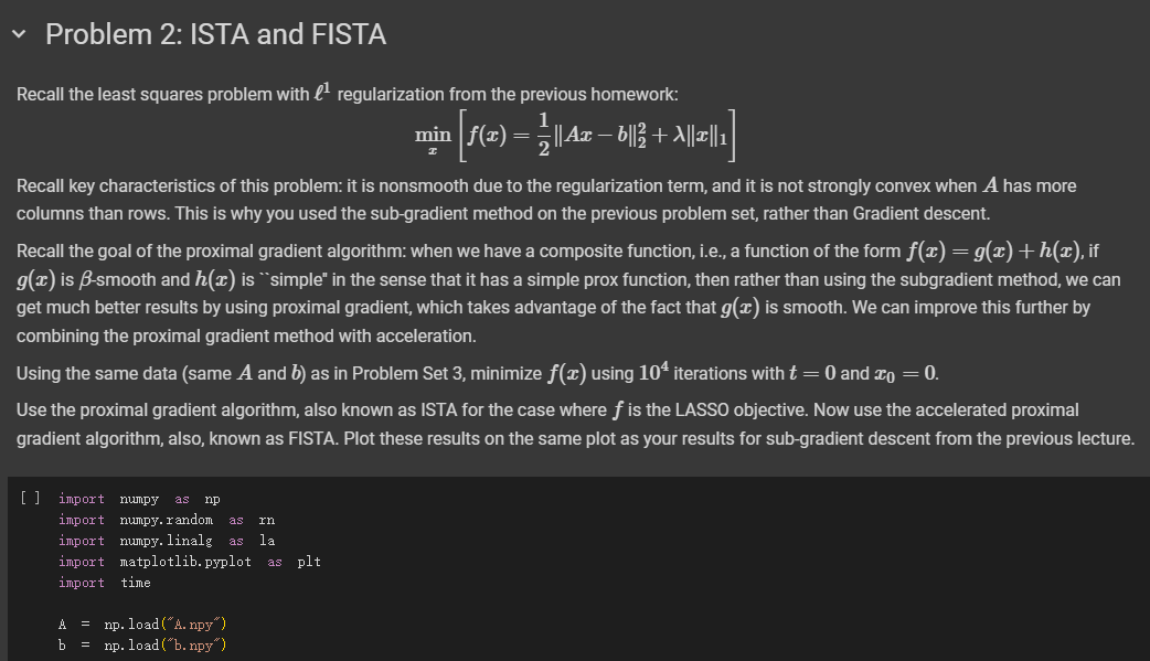 Solved Problem 2: ISTA and FISTARecall the least squares | Chegg.com