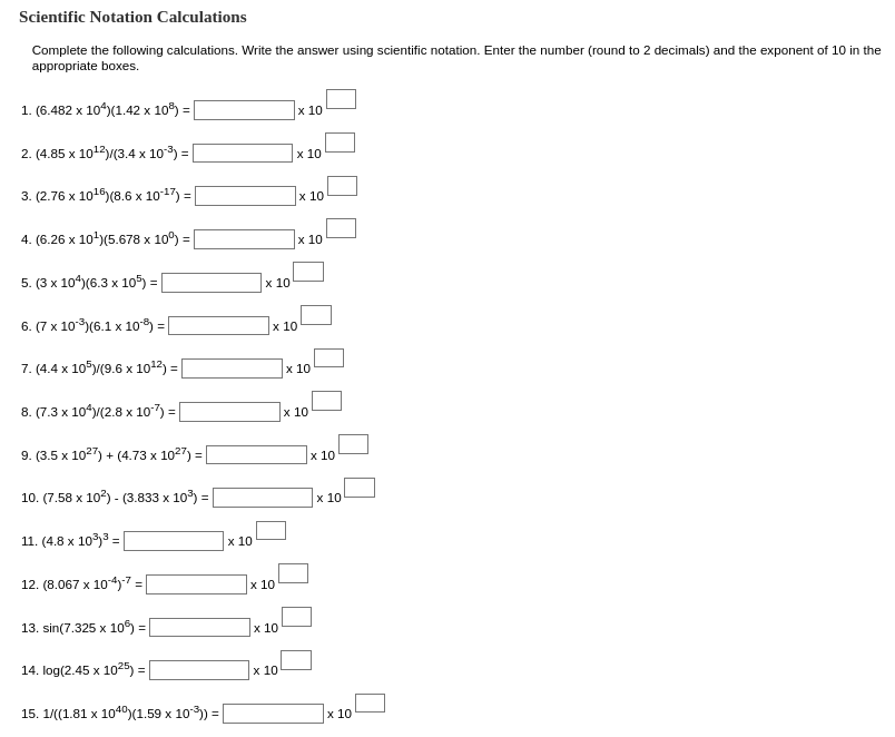 Solved Scientific Notation Calculations Complete the | Chegg.com