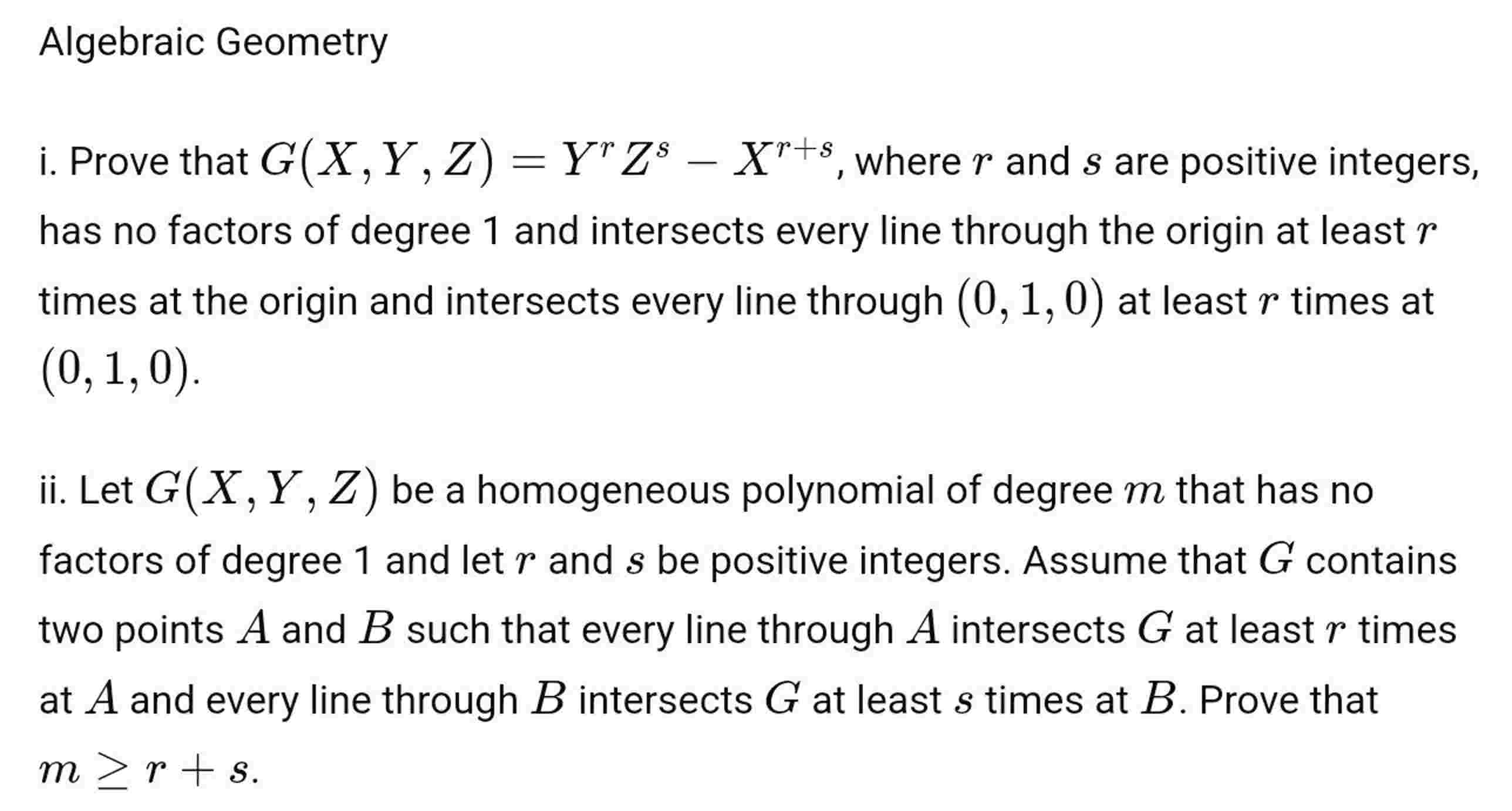 Solved Algebraic Geometry Affine and Projective over the | Chegg.com