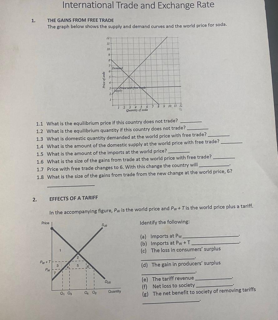 Solved International Trade and Exchange Rate 1. THE GAINS | Chegg.com
