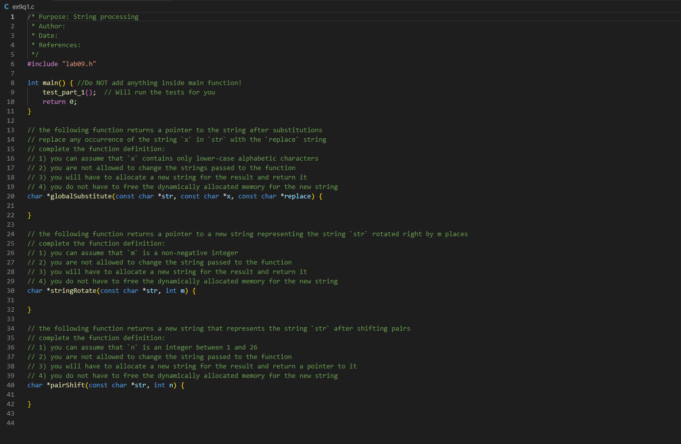 Solved use C99 for this code Part 1: String | Chegg.com