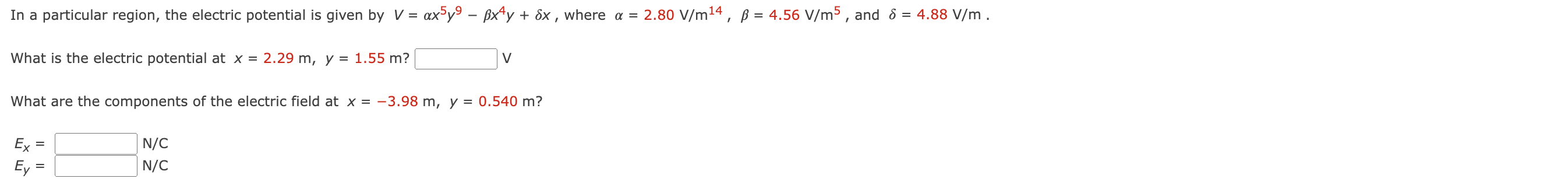 Solved In a particular region, the electric potential is | Chegg.com