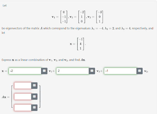 Solved v1=⎣⎡0−1−1⎦⎤,v2=⎣⎡−210⎦⎤,v3=⎣⎡−301⎦⎤ be eigenvectors | Chegg.com