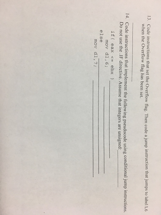 Solved 13. e instructions that set the over flag. Then code | Chegg.com