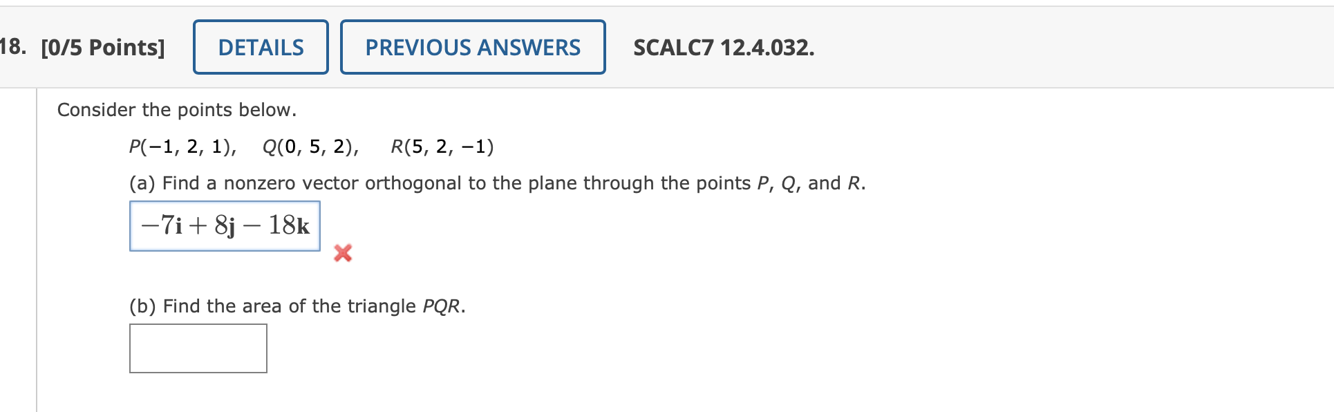Solved nsider the points below. P(−1,2,1),Q(0,5,2),R(5,2,−1) | Chegg.com