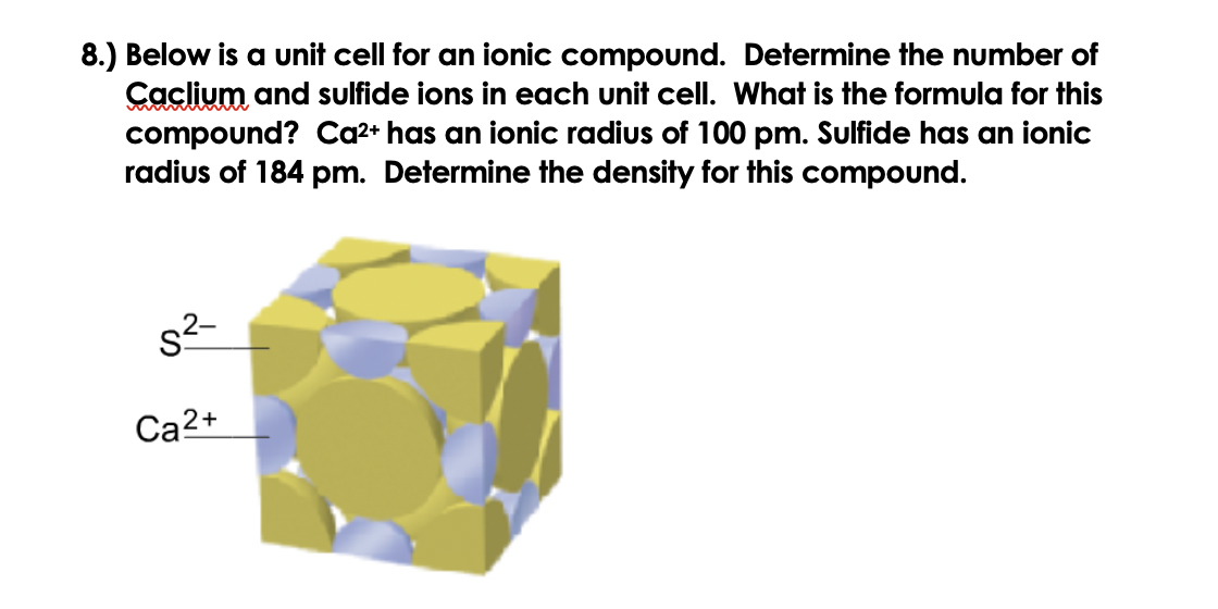 Solved 8.) Below is a unit cell for an ionic compound. | Chegg.com