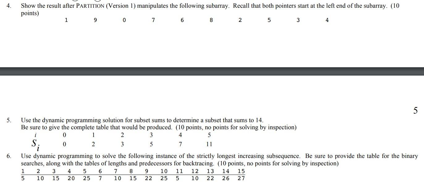 Solved 4. Show the result after PARTITION (Version 1) | Chegg.com