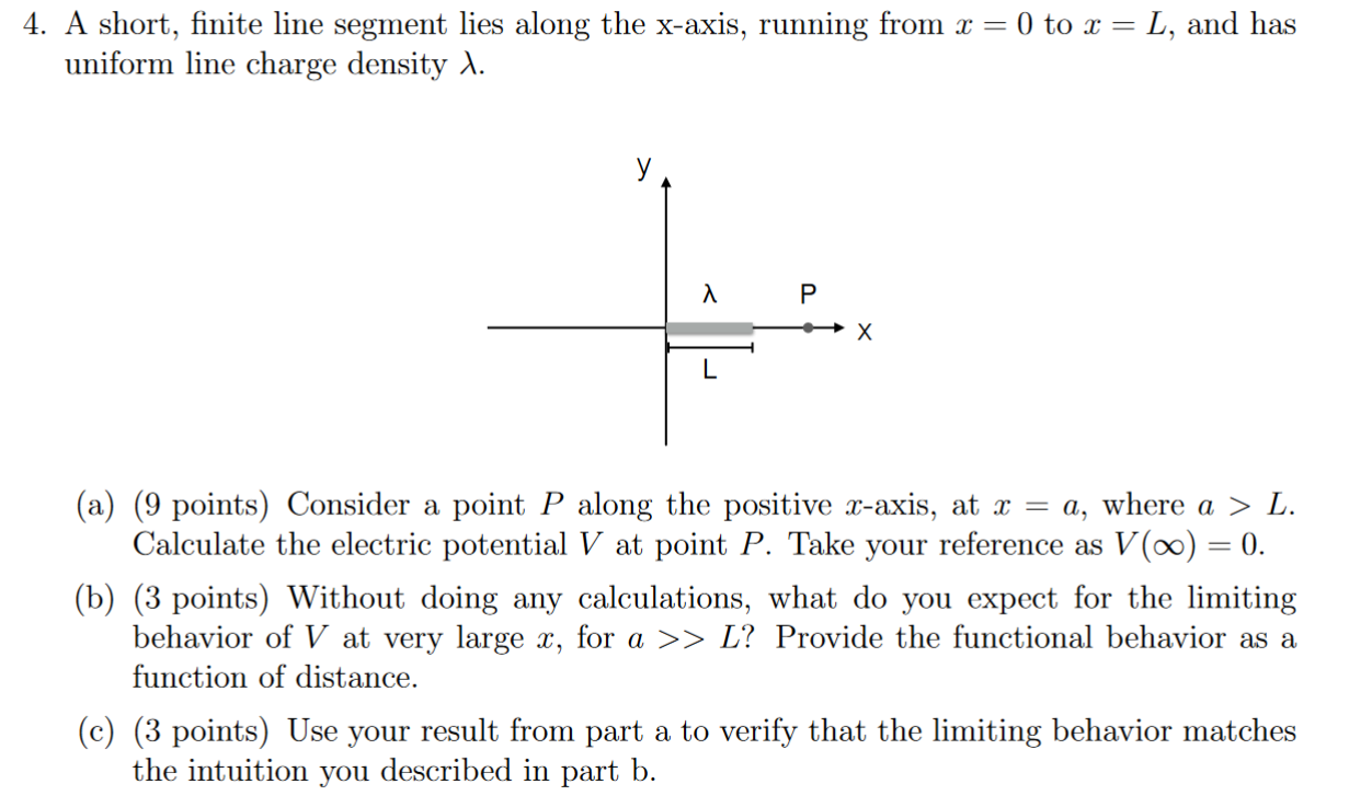 Solved 4. A short, finite line segment lies along the | Chegg.com