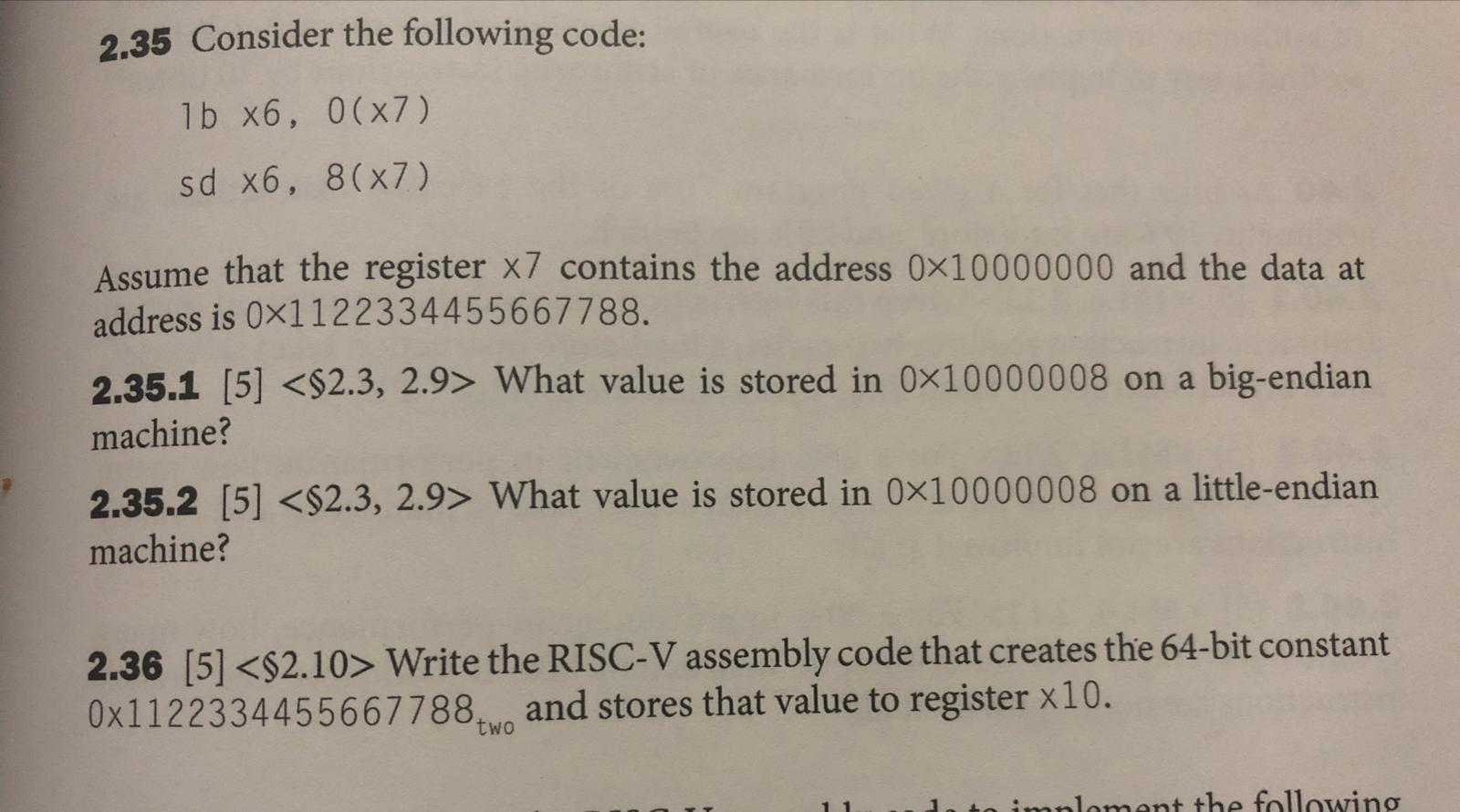 Solved 2.35 Consider the following code: 1b x6, 0(x7) sd x6, | Chegg.com