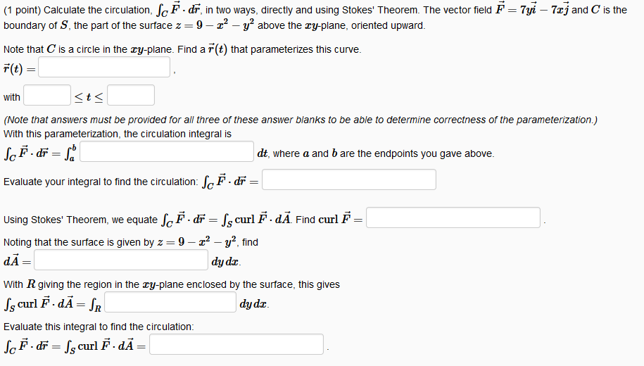 Solved (1 point) Calculate the circulation, ScF-dr, in two | Chegg.com