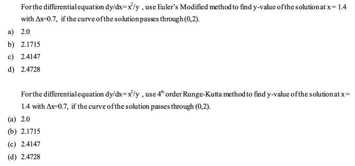 Solved For the differential equation dy/dx=xly, use Euler's | Chegg.com