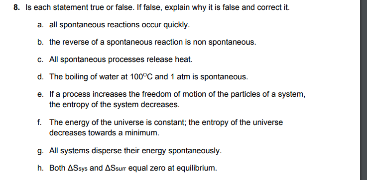 Solved 8. Is each statement true or false. If false, explain | Chegg.com