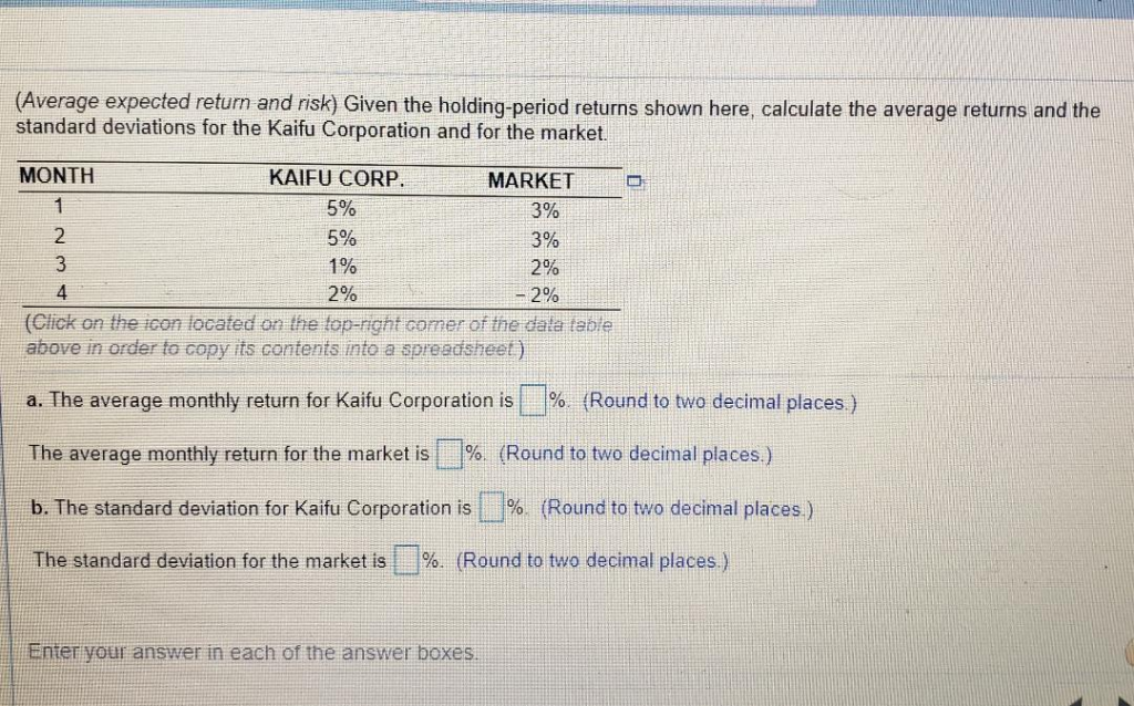 Solved (Average expected return and risk) Given the | Chegg.com