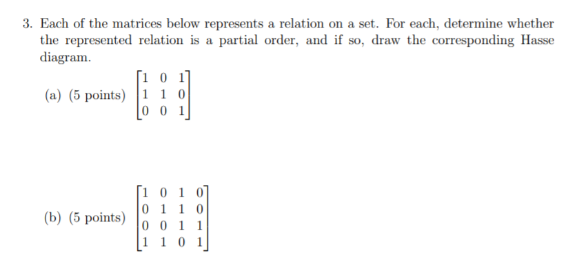 Solved 3. Each of the matrices below represents a relation | Chegg.com