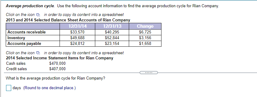Average production cycle. Use the following account | Chegg.com