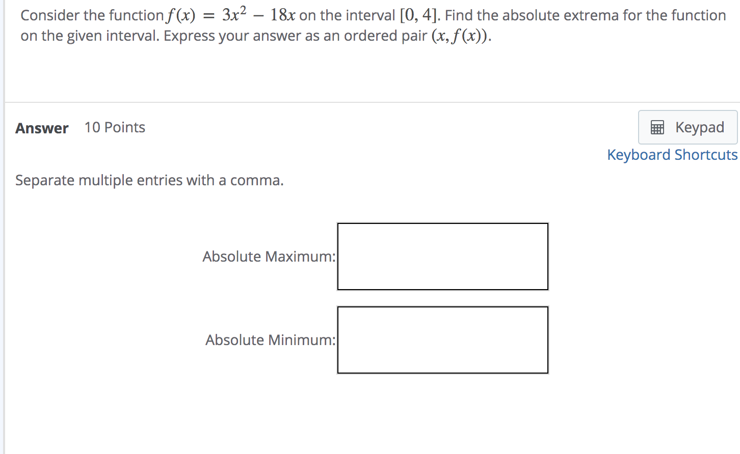 Solved Consider the function f(x)=3x2−18xf(x)=3x2−18x on | Chegg.com