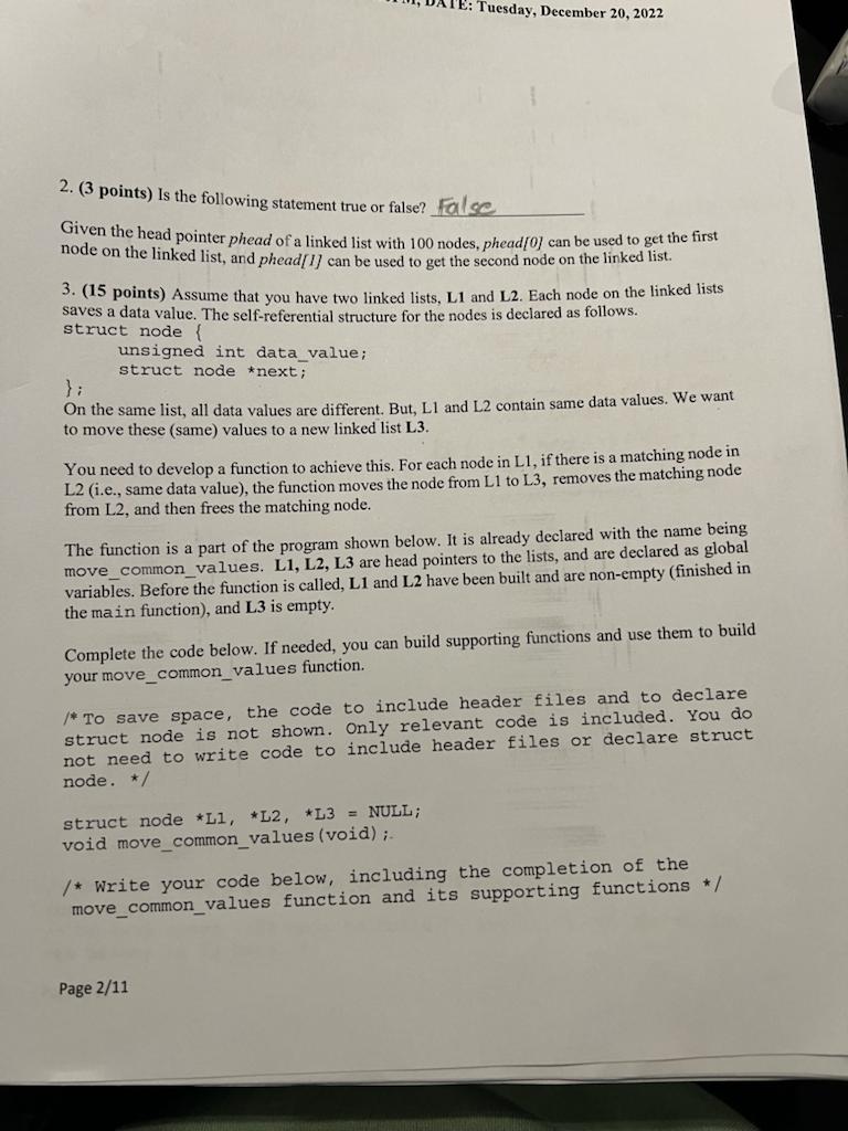 Solved (3 ﻿points) ﻿Is the following statement true or | Chegg.com