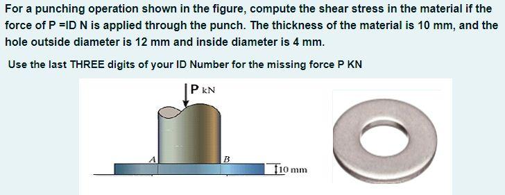 Solved For a punching operation shown in the figure, compute | Chegg.com