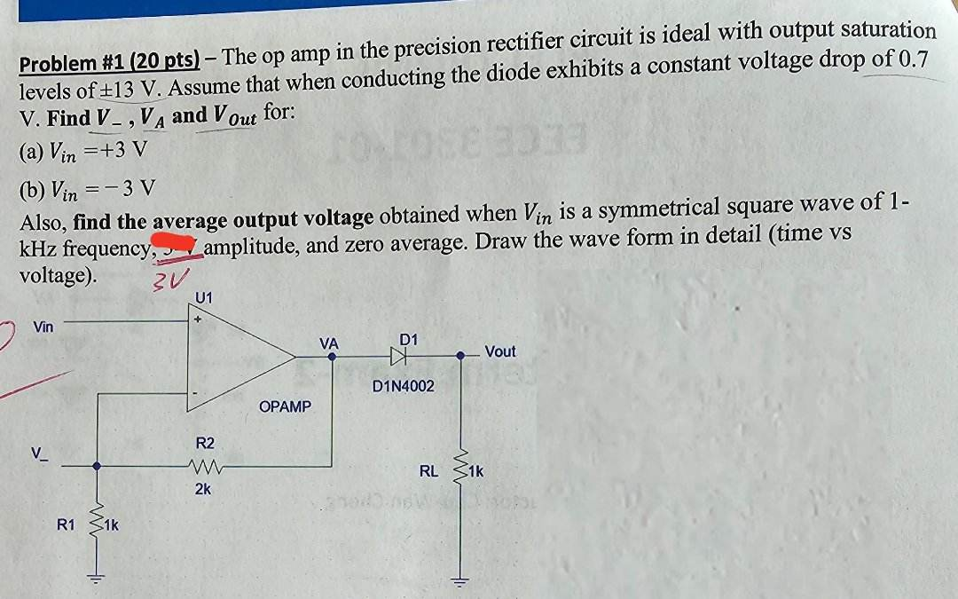 Solved Problem #1 ( 20 pts) - The op amp in the precision | Chegg.com