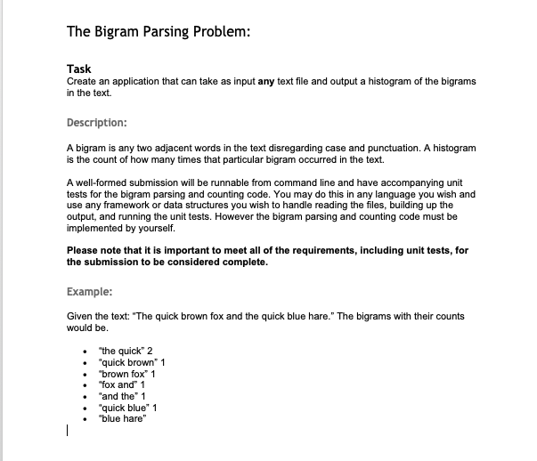 The Bigram Parsing Problem: Task Create an | Chegg.com