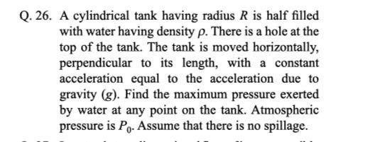 Solved Q. 26. A cylindrical tank having radius R is half | Chegg.com