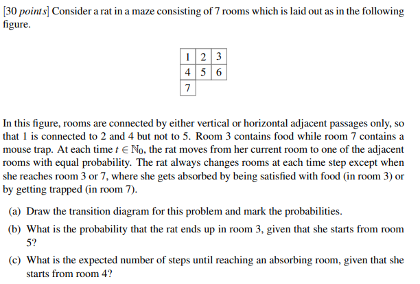 (30 points] Consider a rat in a maze consisting of 7 | Chegg.com