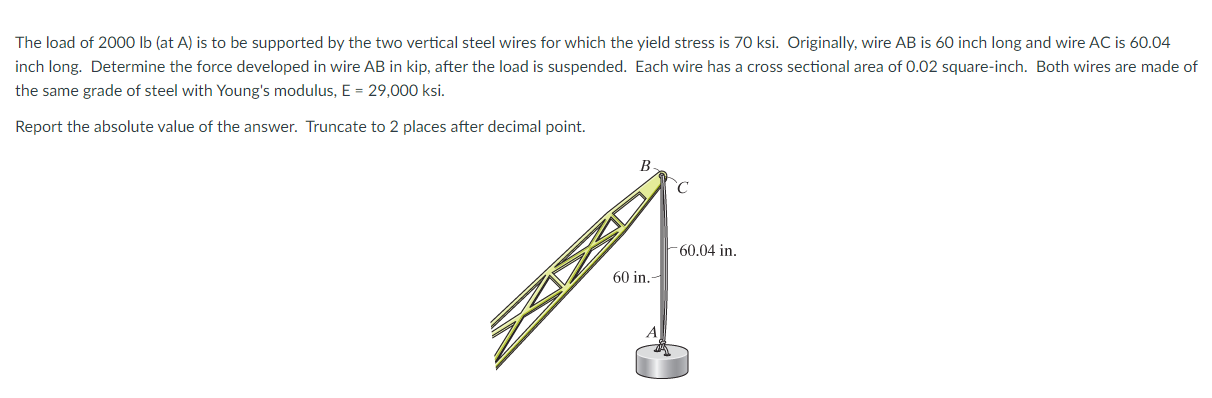 Solved The load of 2000 lb (at A) is to be supported by the | Chegg.com