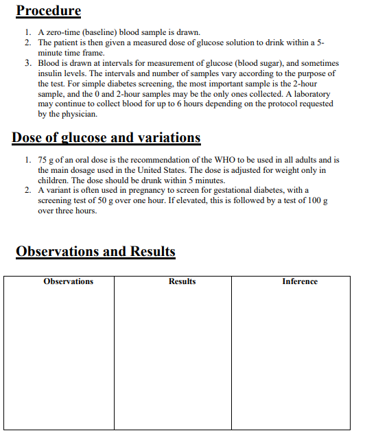 Oral Glucose Tolerance Test (OGTT) Introduction The | Chegg.com