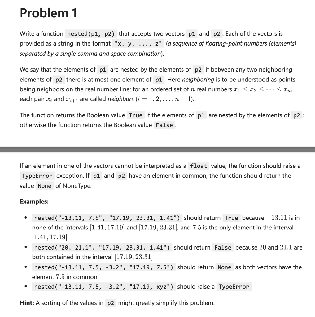 Solved Write a function nested (p1,p2) that accepts two | Chegg.com
