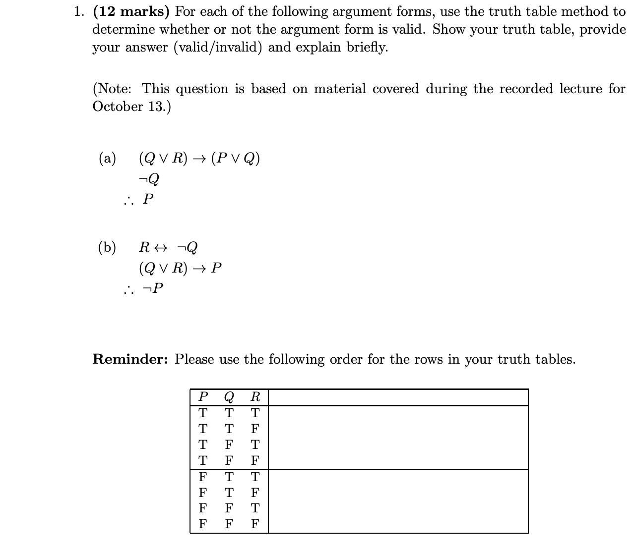 Solved 1 12 Marks For Each Of The Following Argument