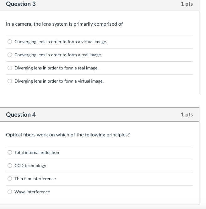 Solved Question 3 1 pts In a camera, the lens system is | Chegg.com