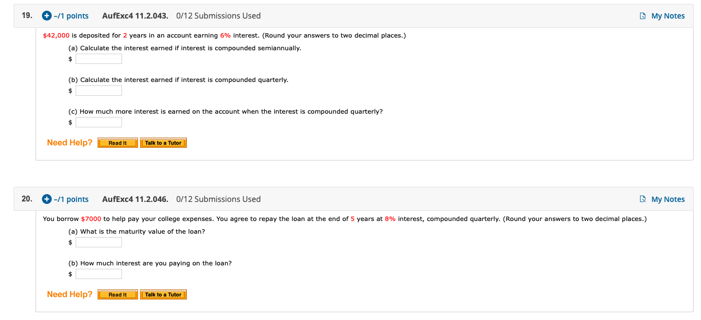 Solved 19. +-/1 points AufExc4 11.2.043.0/12 Submissions | Chegg.com