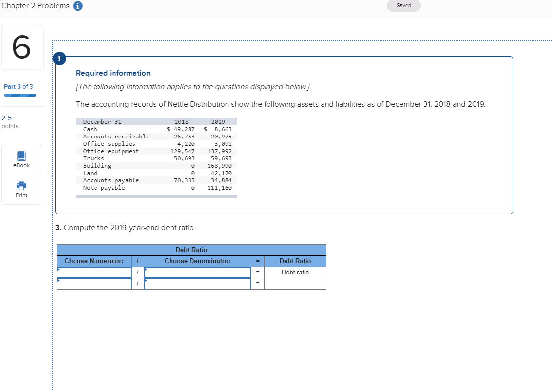Solved Chapter 2 Problems Saved Required information Part 3 | Chegg.com