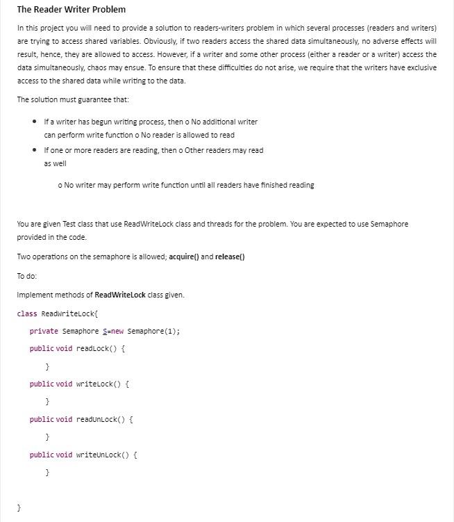 Solved The Reader Writer Problem In this project you will | Chegg.com