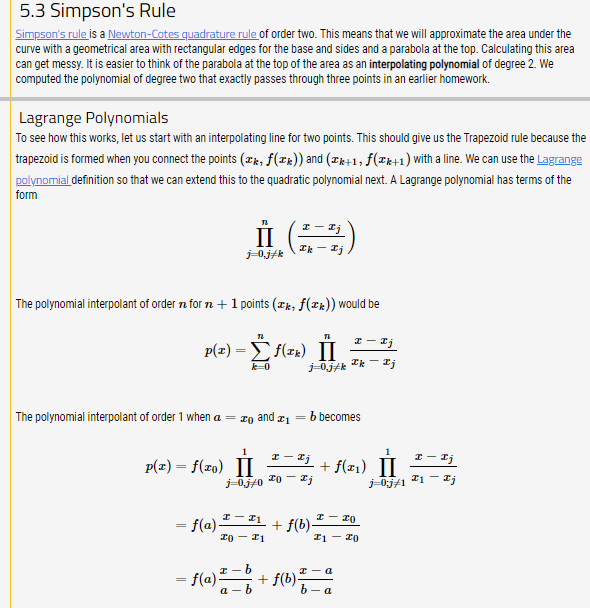 5.3 Simpson's Rule Simpson's rule is a Newton-Cotes | Chegg.com