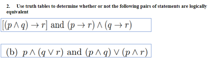 Solved 2. Use truth tables to determine whether or not the | Chegg.com