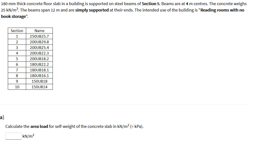 Solved 180 mm thick concrete floor slab in a building is | Chegg.com